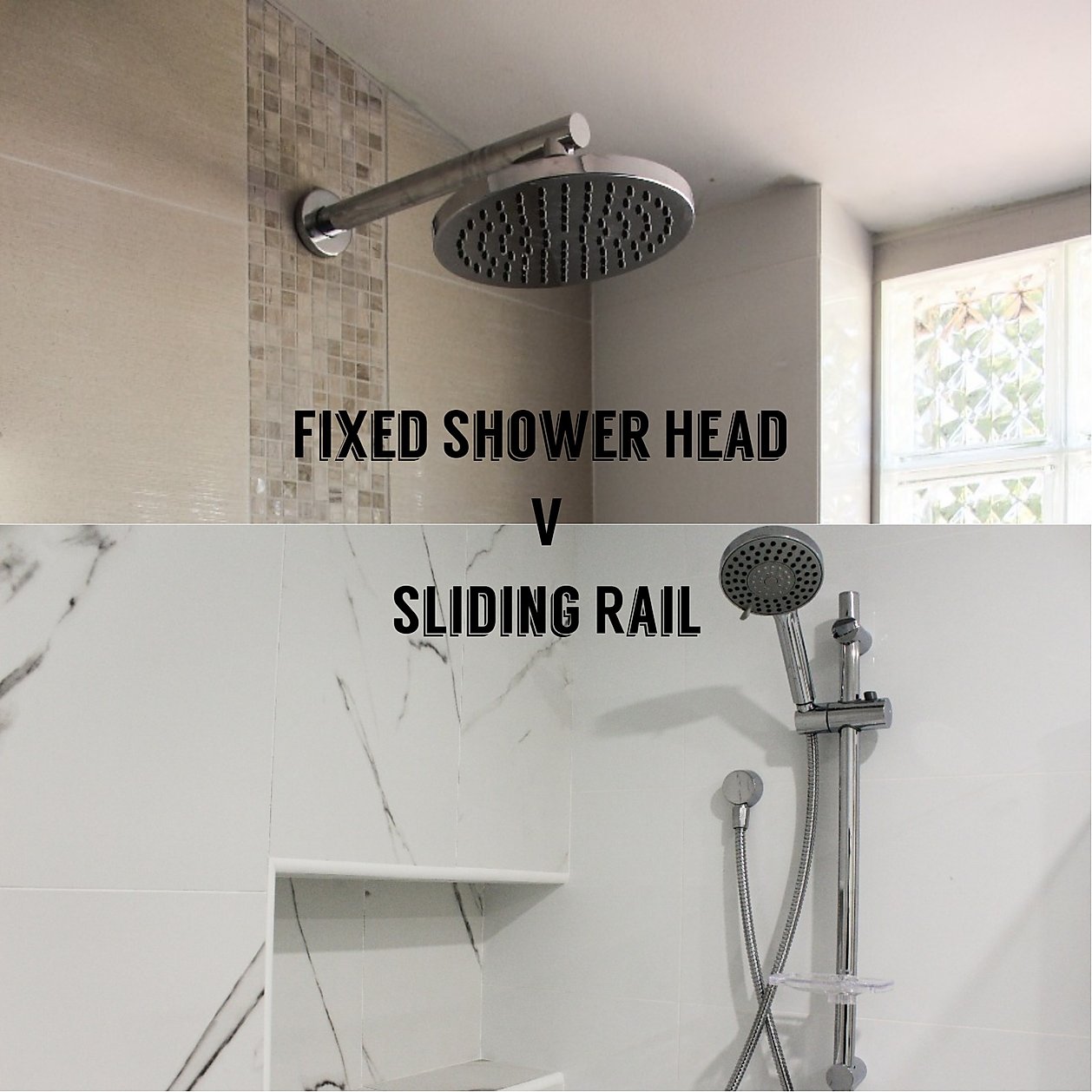 Sliding Shower Rail v Fixed Shower Head - On The Ball Bathrooms